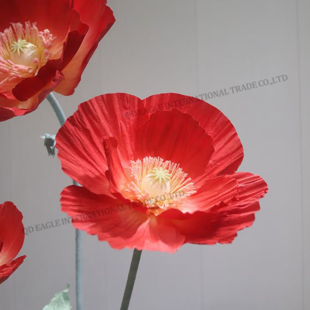 New product large artificial giant paper red color poppy flower for ...